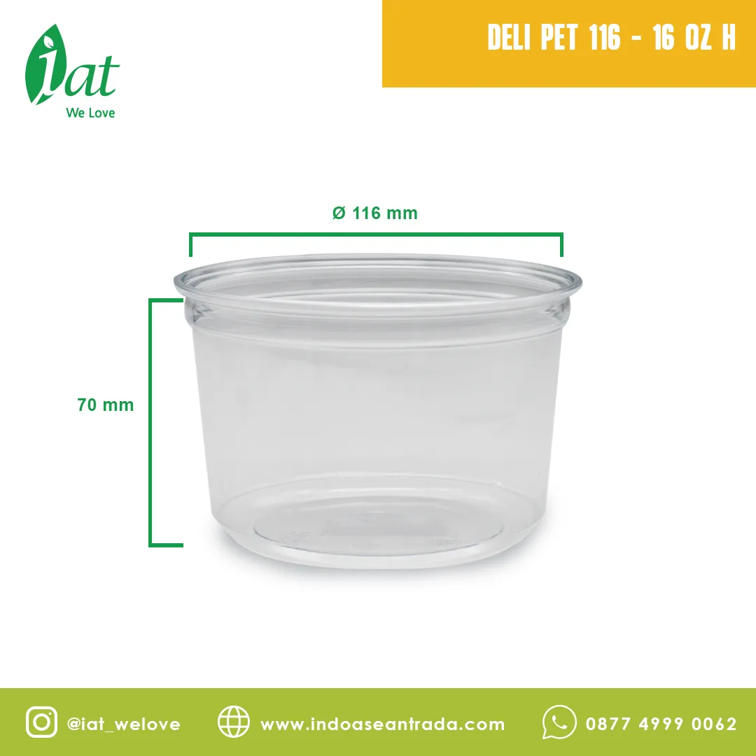 Deli Container 16 oz (D116 mm - 470 ml) Outer Lock | Fruits / Salad Container | Indo Asean Trada